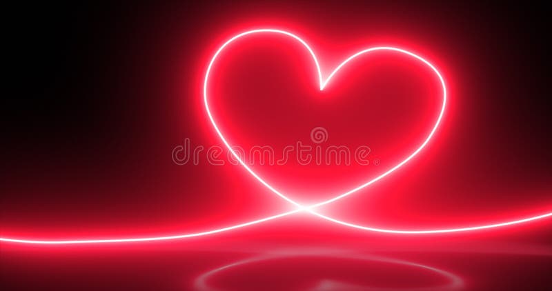 Abstract Bright Neon Red Energy Light Disco Heart with Reflections ...