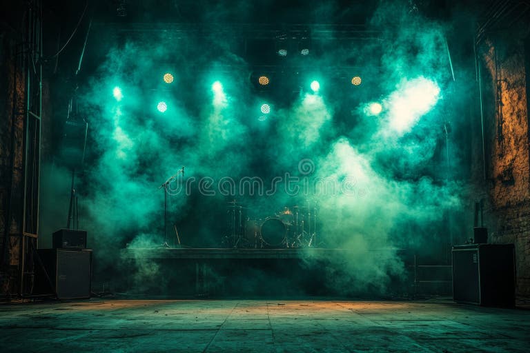 Abstract Bright Scene Featuring Green Smoke Highlighted by a Spotlight ...