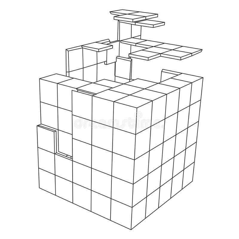 Cube Destruction. Squared Black Banner with Space for Text. Abstract ...