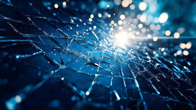 Abstract Broken Glass with Blue Background and Bokeh Lights Stock ...