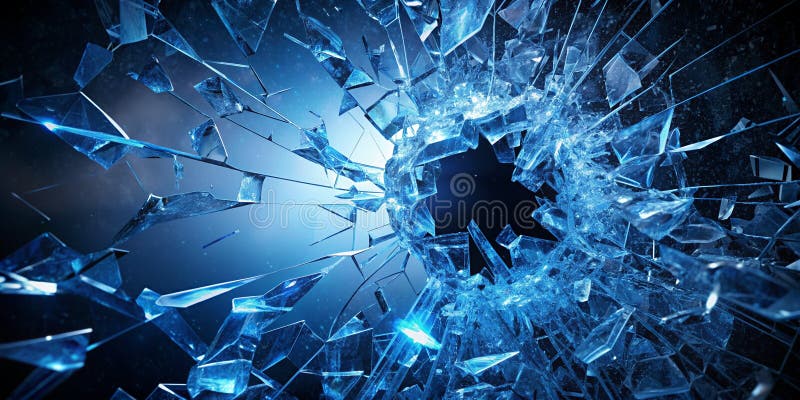 Abstract Broken Glass Explosion Dark Blue Background Creative AI Stock ...
