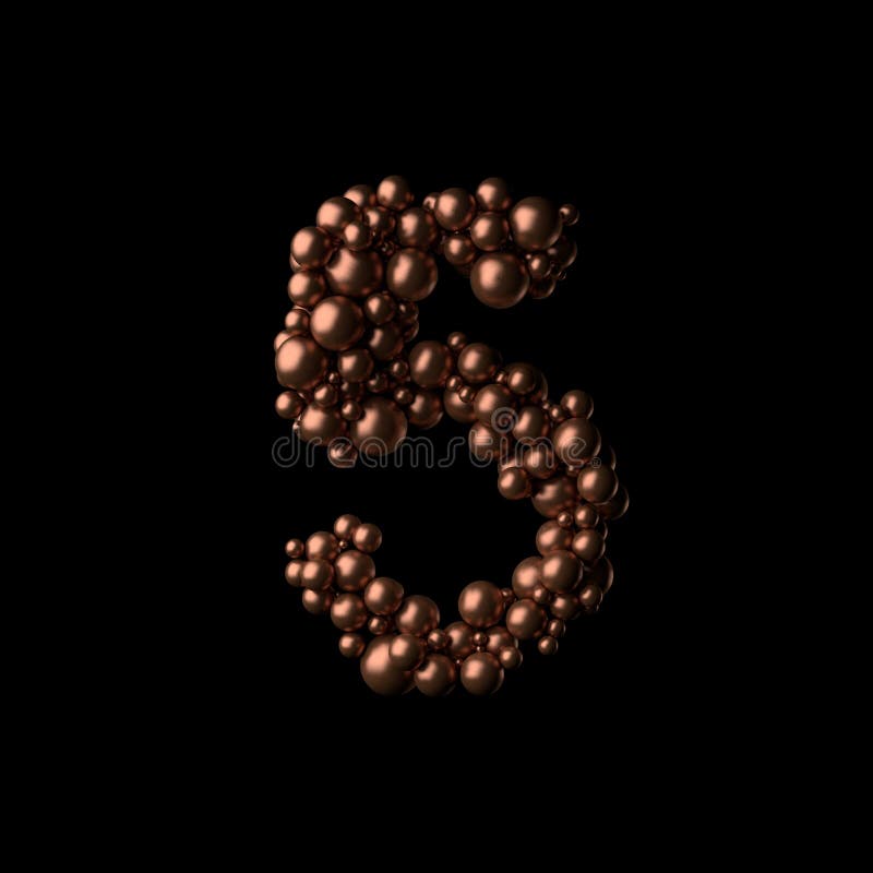 Bronze Numeric 5 on Black Background. 3D Rendering Stock Illustration ...