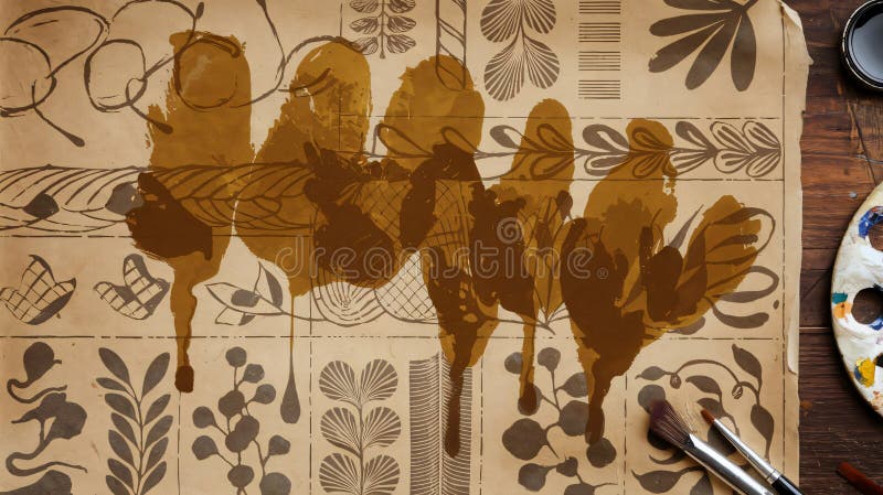 Abstract Brown Ink Blot Pattern on Vintage Floral High Quality Image ...