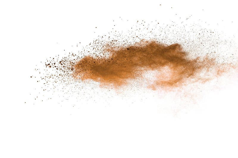 Abstract of Brown Powder Explosion on White Background. Stock Photo ...