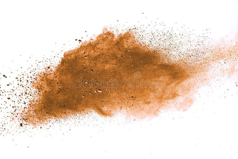Abstract of Brown Powder Explosion on White Background. Stock Photo ...