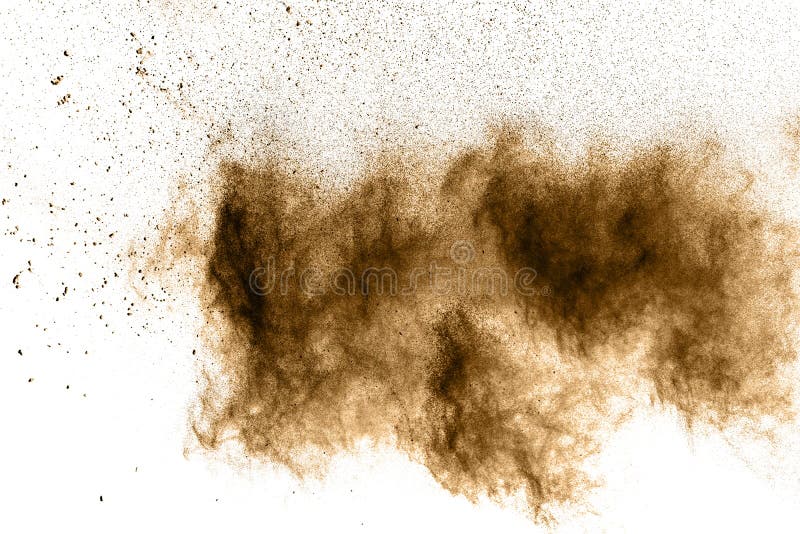 Brown Powder Dust Cloud.Brown Particles Splattered on White Background ...