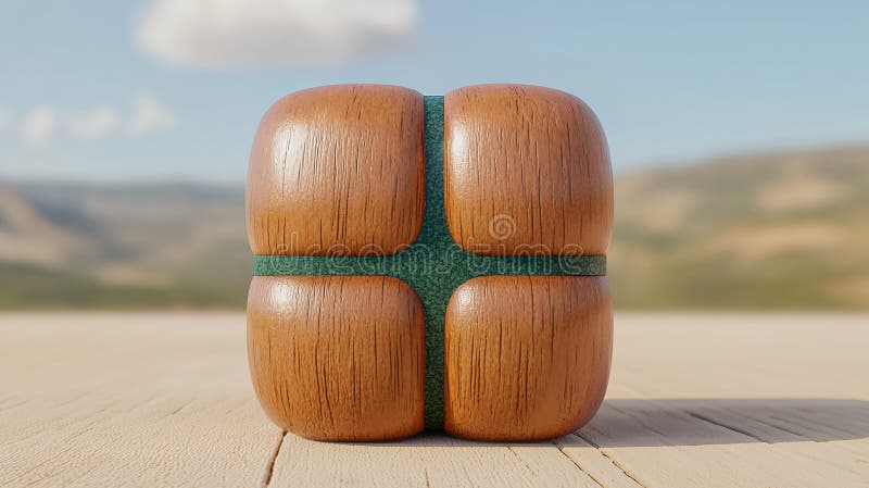 Abstract Brown Wooden Cube with Green Bands 3D Render - Generative AI ...