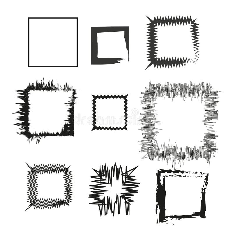 Abstract Brush Frames Different Shapes. Circle Frame Set. Square Frame ...