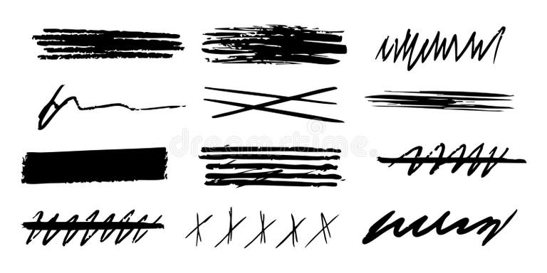 Abstract Brush Stroke and Scribble Set. Artistic Expression and ...