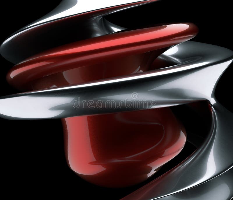 Abstract Brushed Aluminum and Red Painted Shape Formation Stock ...