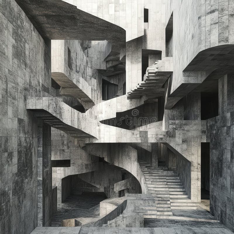 Abstract Brutalist Architecture with Interwoven Staircases Stock Image ...