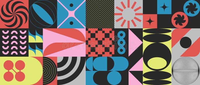 Abstract Brutalist Modern Geometric Pattern with Futuristic Shapes ...