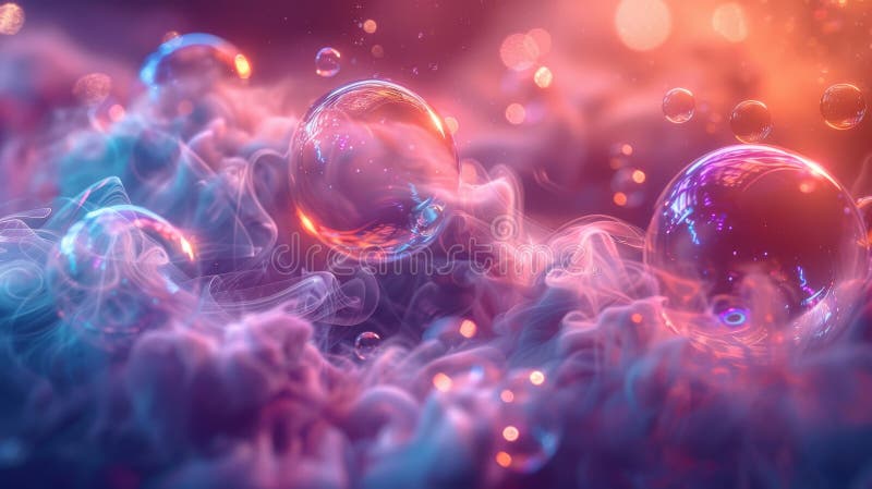 Abstract Bubbles Floating in Colorful Mist, Surreal Fantasy Concept ...