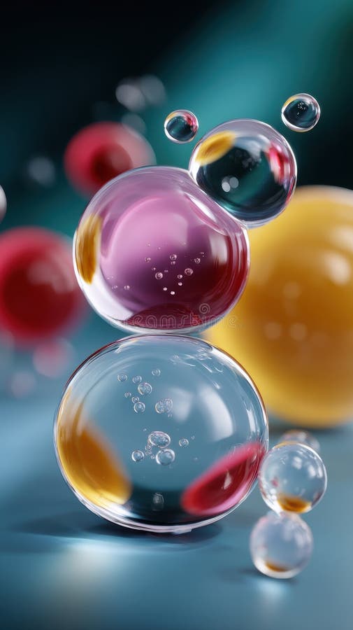 Abstract Bubbles Floating with Soft Colors and Reflections on Liquid ...