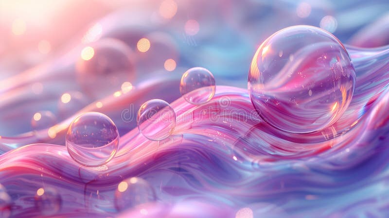Abstract Bubbles on Pink and Blue Wavy Surface Stock Photo - Image of ...