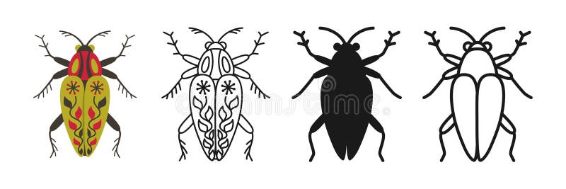 Abstract Bug Linear Icon Beetle Symbol Cartoon Set Simple Sign Stylized ...