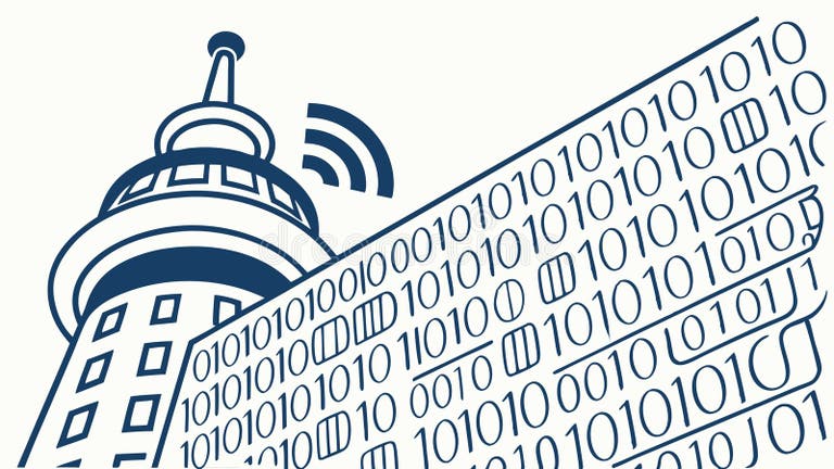 Abstract Building with Digital Code, Technology and Cyber Security Art, Vector Design Generative ...