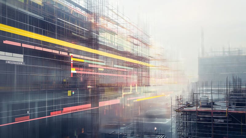 Abstract Building Under Construction with Digital Overlays Stock Photo ...