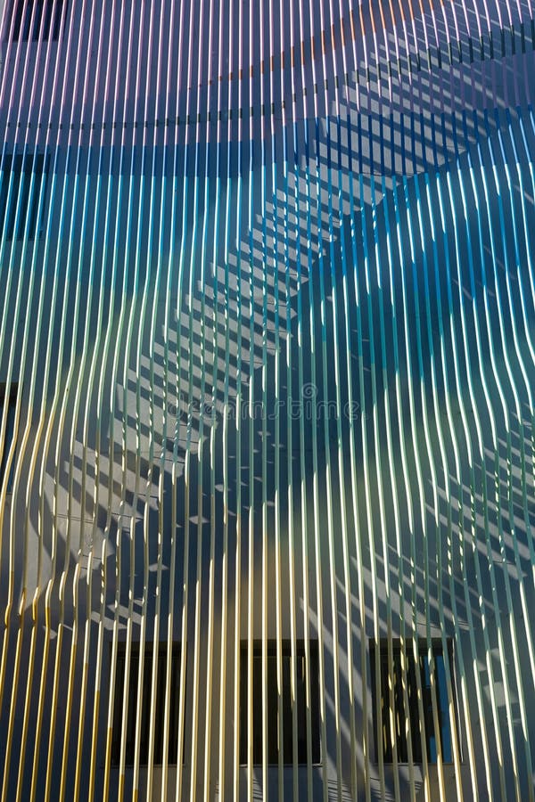 Abstract Building Wall Design. Multicolored Metal Lines in the Design ...