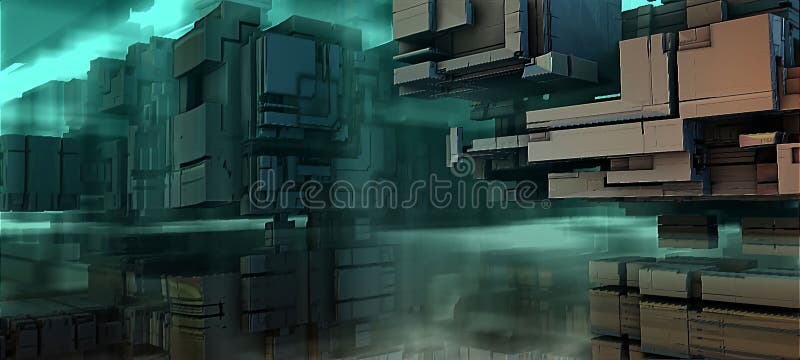 Abstract Buildings-3D Computer Render Digital Scene Stock Illustration ...