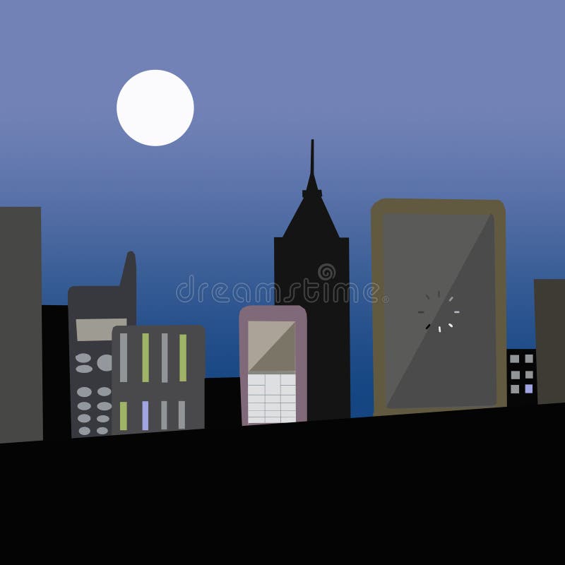 Abstract Buildings on Moonlight Stock Illustration - Illustration of ...