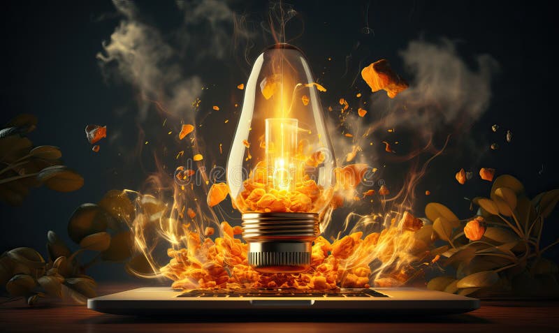 Abstract Burning Incandescent Lamp on an Abstract Dark Background ...