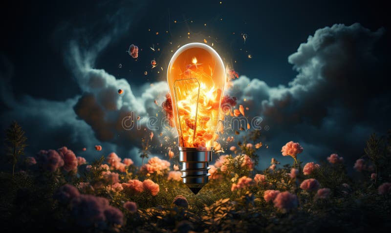 Abstract Burning Incandescent Lamp on an Abstract Dark Background ...