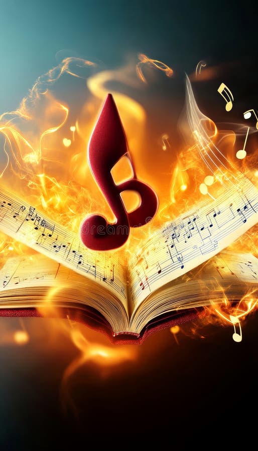 Abstract Burning Music Notes Flow from Open Book, Music Power ...