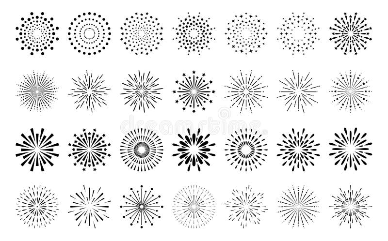 Abstract Burst Contour Pattern Fireworks Set Stock Vector ...