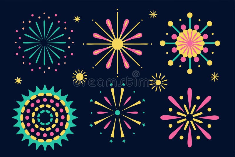 Abstract Burst Pattern Fireworks Set Flat Colorful Star Shaped Firework ...