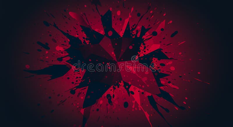 Abstract Bursting Shape with Red Splatter Graphic on Dark Background ...