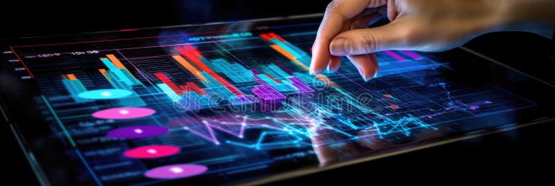 Abstract Business Buildings Background. Neon Lights Financial Charts ...