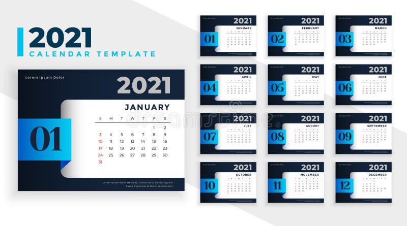 Abstract 2021 Business Calendar Design Template in Black and Blue ...