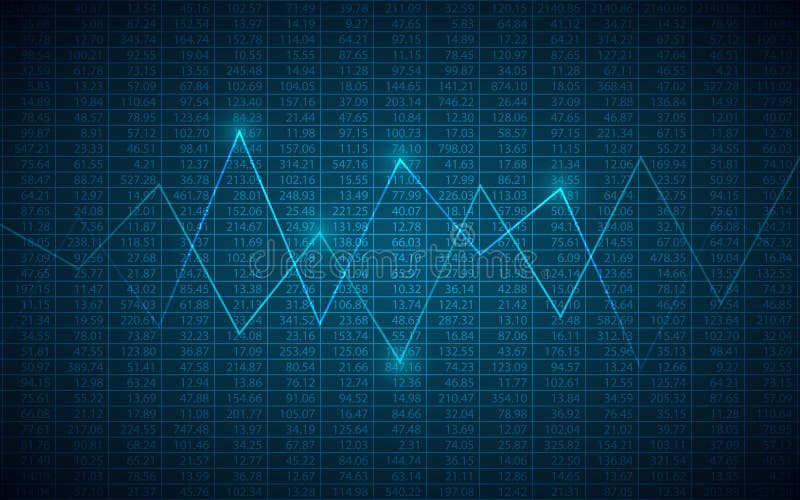 Abstract Business Chart with Line Graph and Stock Numbers on Blue Color ...