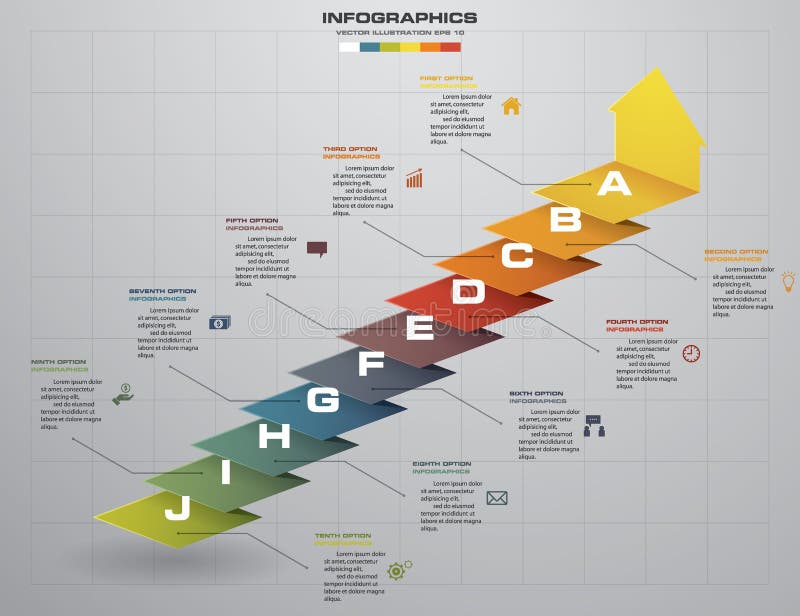 Abstract Business Chart. 10 Steps Diagram Template. Vector. Step by ...