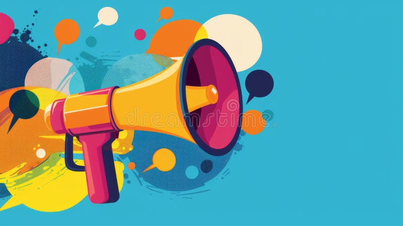Abstract Business Communication with Megaphone and Speech Bubbles Stock ...
