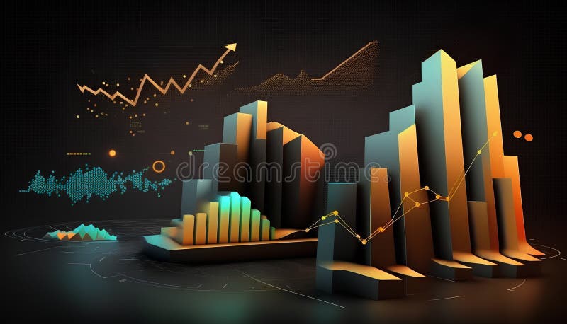 Abstract Business Graph on Dark Background 3d Render of Chart Stock ...