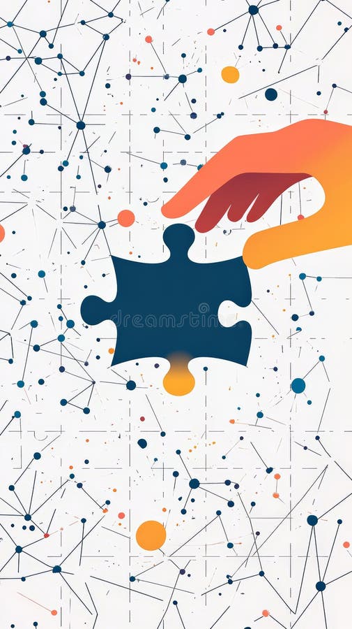 Abstract Business Illustration with a Hand Connecting a Red Puzzle ...
