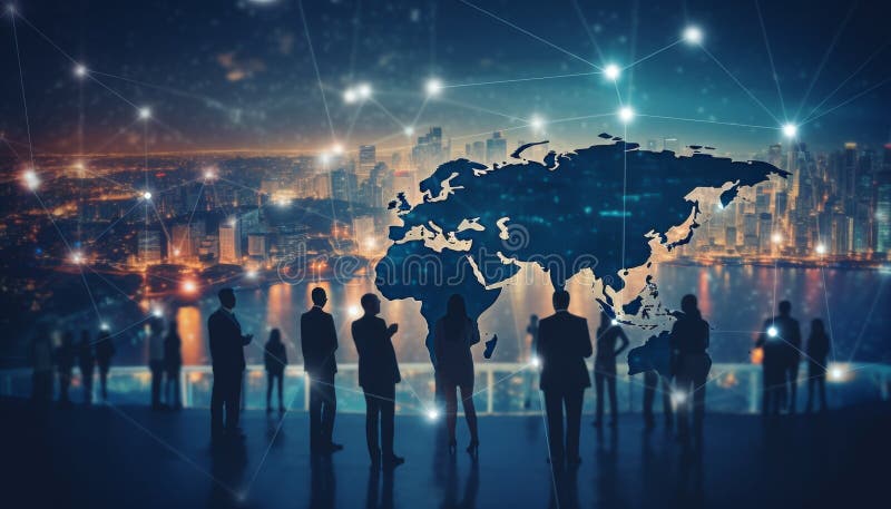 Abstract Business Network Concept Featuring Silhouettes on a World Map ...