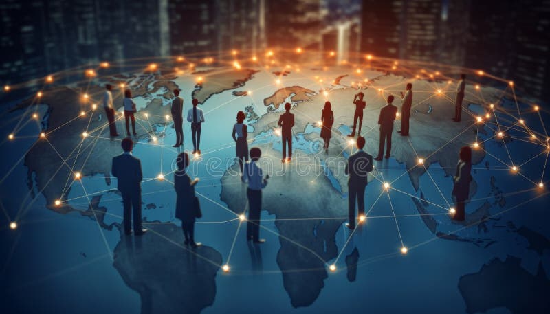 Abstract Business Network Concept Featuring Silhouettes on World Map ...