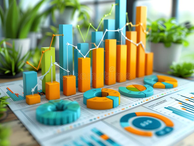 Abstract Business Pie and Bar Charts Made from 3D Colored Parts ...