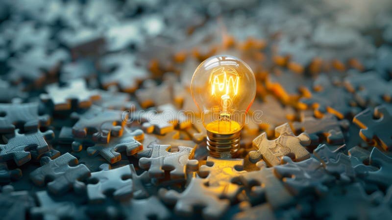 Abstract Business Solution with Puzzle Pieces and Light Bulb Stock ...