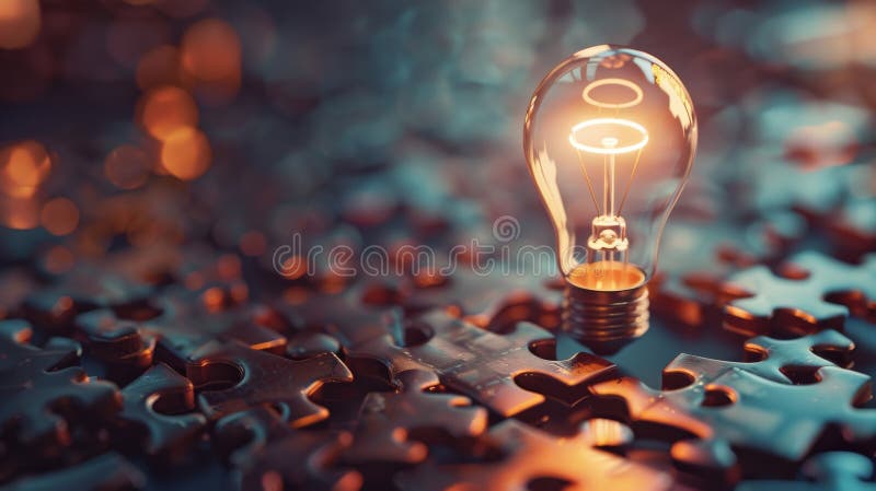 Abstract Business Solution with Puzzle Pieces and Light Bulb Stock ...