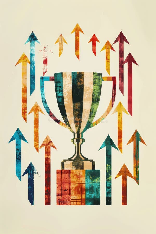 Abstract Business Success Concept with a Trophy and Upward Arrows ...