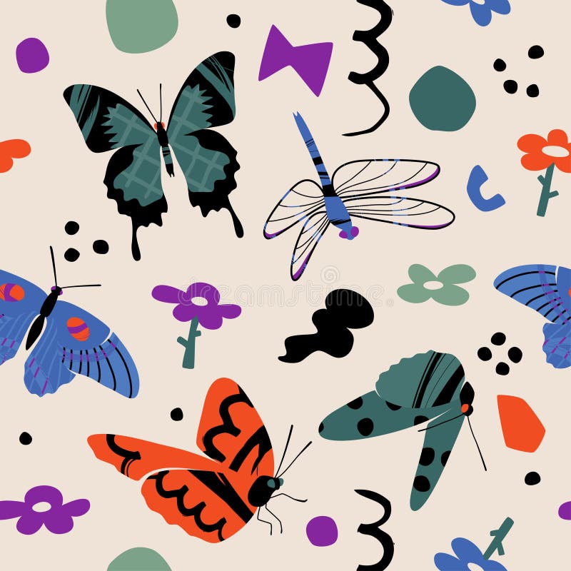 Abstract Butterflies Seamless Pattern, Hand Drawing, Textile Print ...