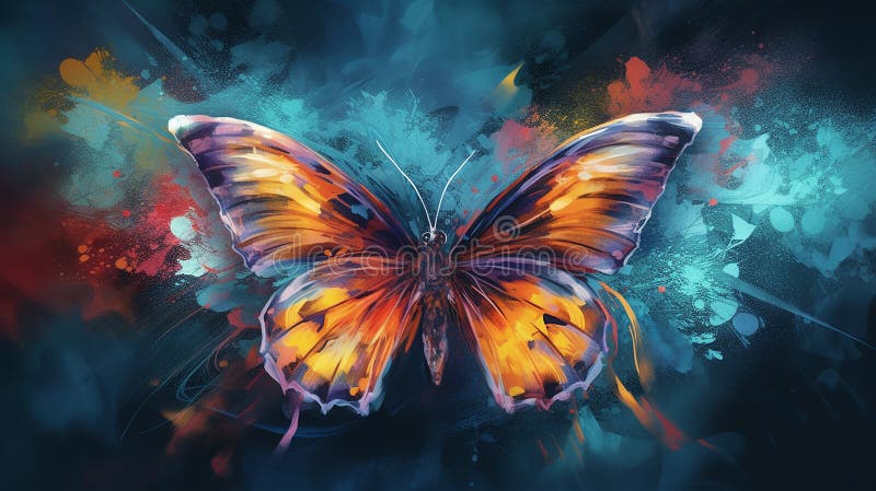 Abstract Butterfly Artwork with Splashes of Color and Desig Stock Image ...