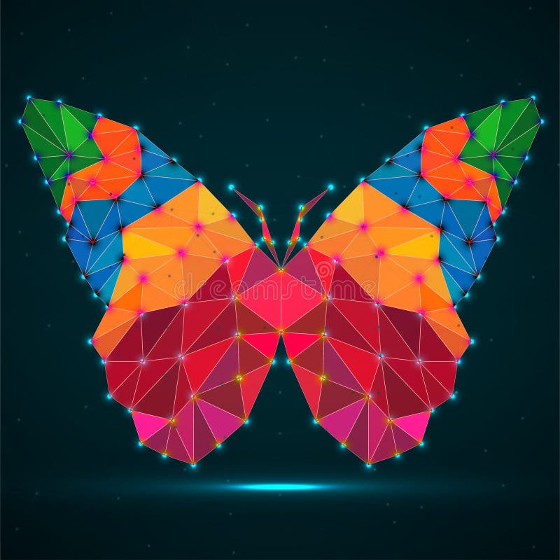 Abstract Butterfly of Colorful Triangles, Glowing Polygonal Geometric ...