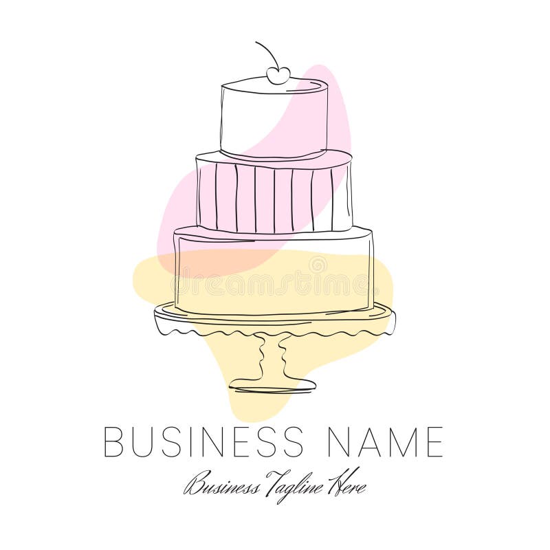 Abstract Cake Logo Design in Yellow and Orange Color and Draft Style ...