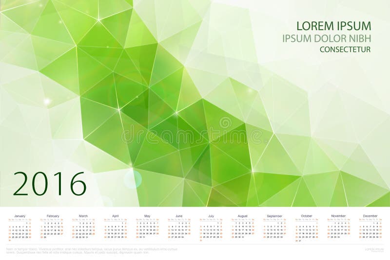 2016 Calendar. Abstract. Week Starts from Sunday Stock Vector ...