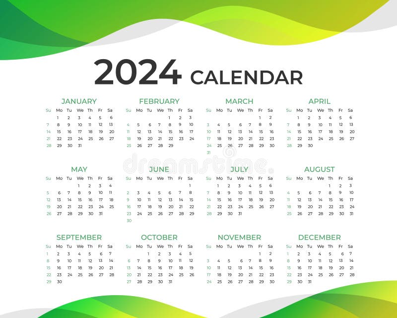 Abstract 2024 Calendar with Wave Template. Vector Template Stock Vector ...